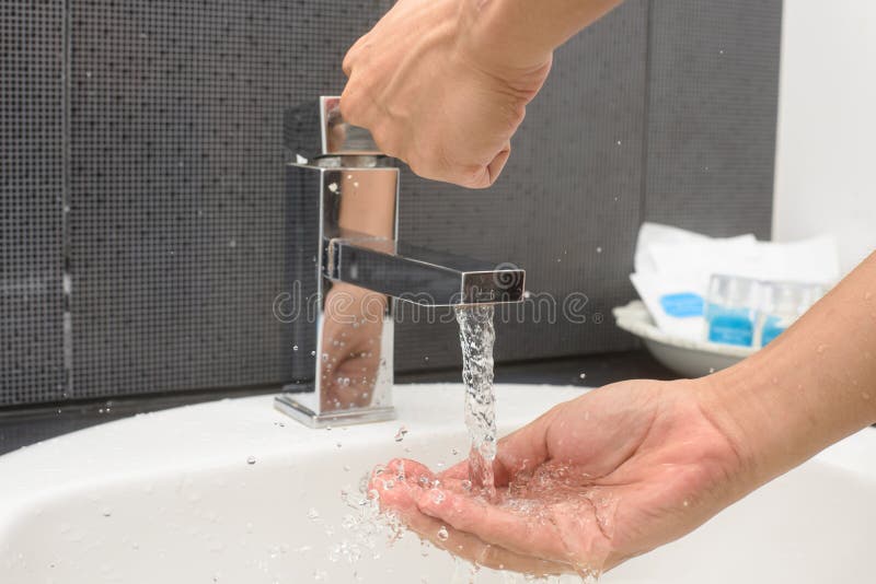 Men`s Hand Opening Water Tap Stock Image - Image of open, human: 253120945