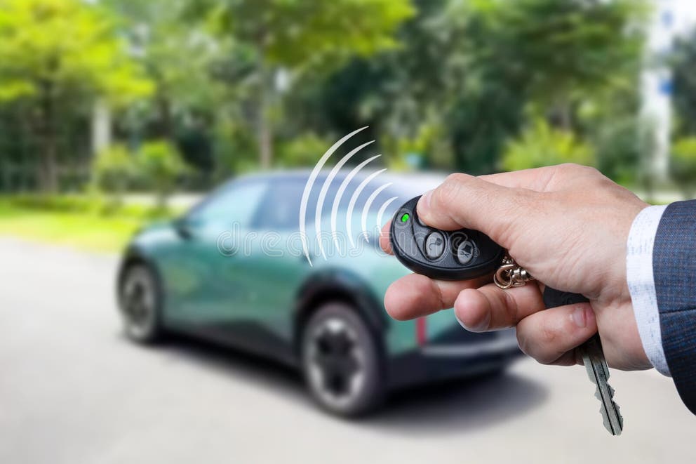 Men& X27;s Hand Presses on the Remote Control Car Alarm Systems. Stock ...