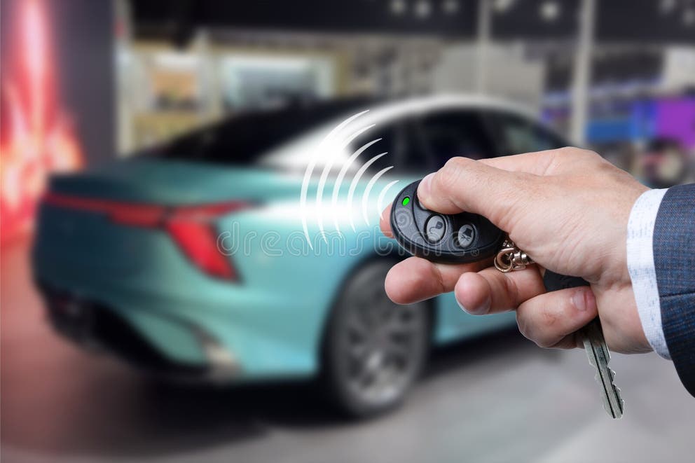 Men& X27;s Hand Presses on the Remote Control Car Alarm Systems. Stock ...