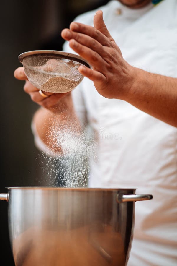 Men`s Hands Chef Sift the Flour Stock Photo - Image of bake, ingredient ...