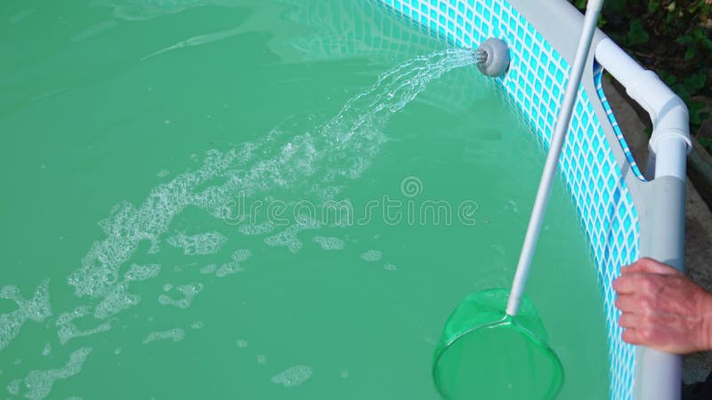 Hands Clean the Pool with Midge, and the Water in the Pool is Cleaned ...