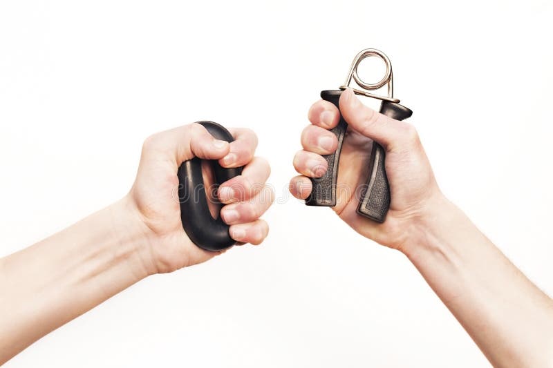 Men`s Hands Compete with Each Other, Measured by Force. the Hands Hold ...