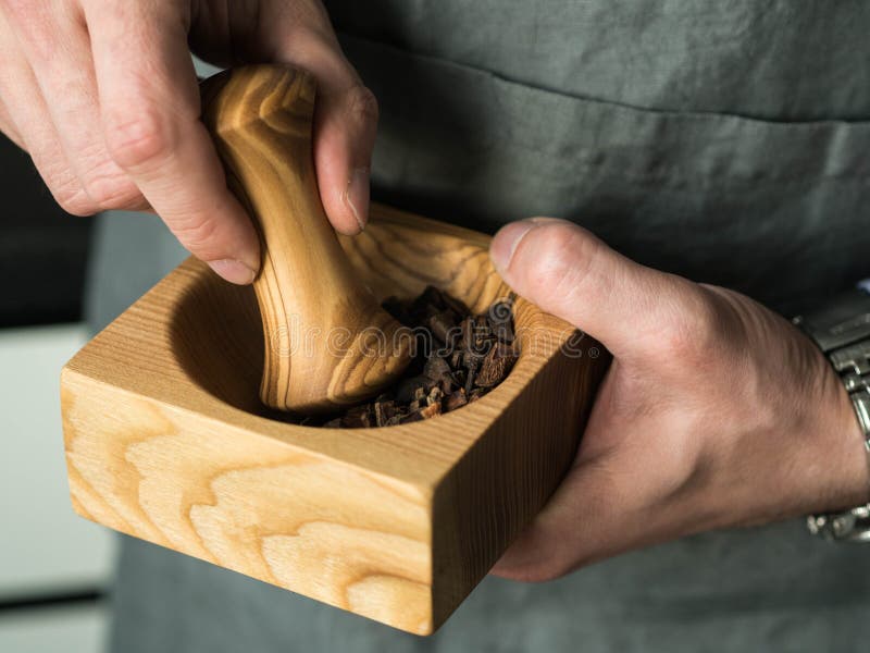 Men`s Hands Grind Spices in a Mortar Stock Image - Image of nutrition ...