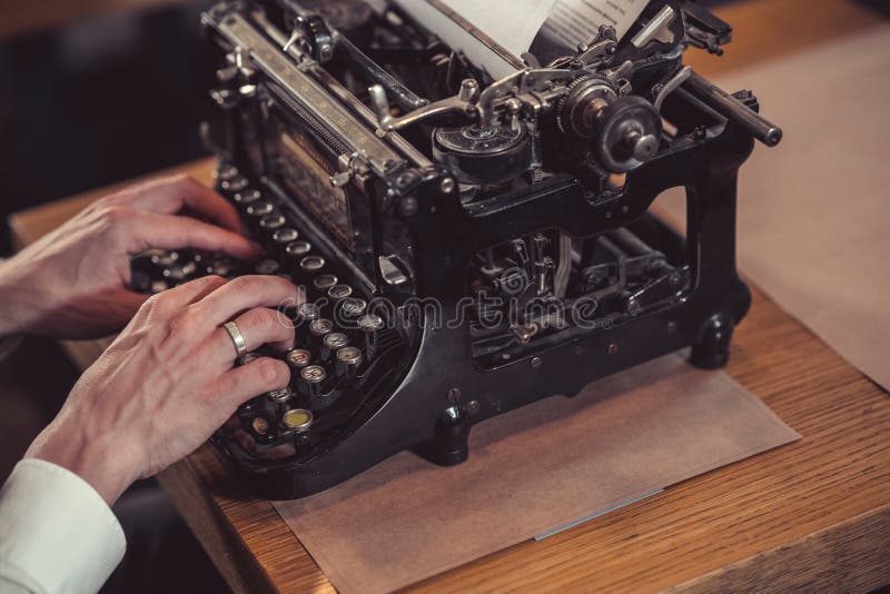 Men`s Hands Typing on a Retro Typewriter Stock Photo - Image of table ...