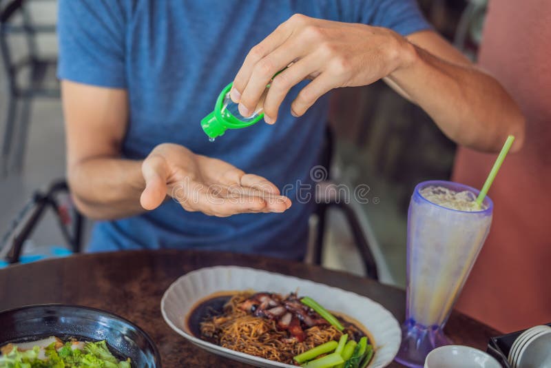 Men`s Hands Using Wash Hand Sanitizer Gel Pump Dispenser Stock Image ...