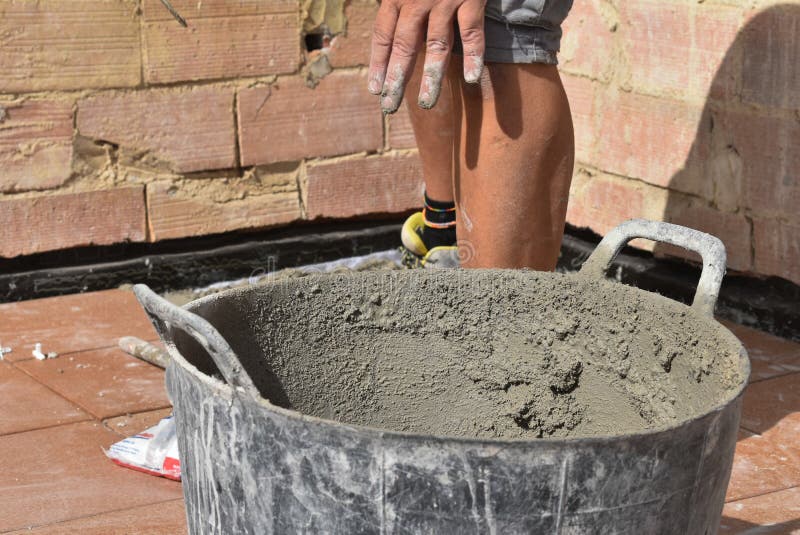 Hands of Man Working in Masonry, Unrecognisable Stock Image - Image of ...