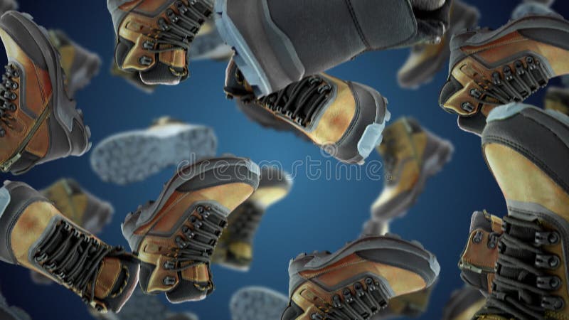 Hiking Boots Falling Down Against Dark Blue Backdrop Stock Video ...