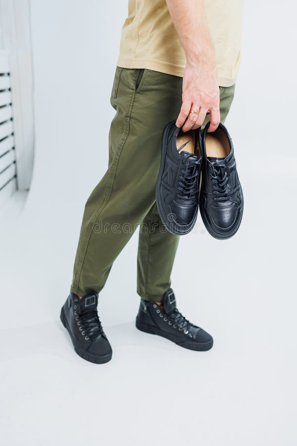 Men& X27;s Leather Shoes in Hand, Men Stock Image - Image of lace ...