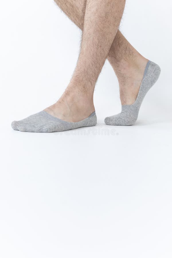 Men S Legs in Gray Short Socks on a White Background Stock Image ...