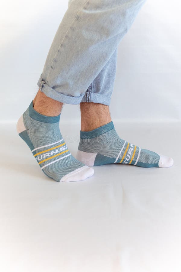 Men S Legs in Jeans and Light Socks on a White Background Stock Photo ...