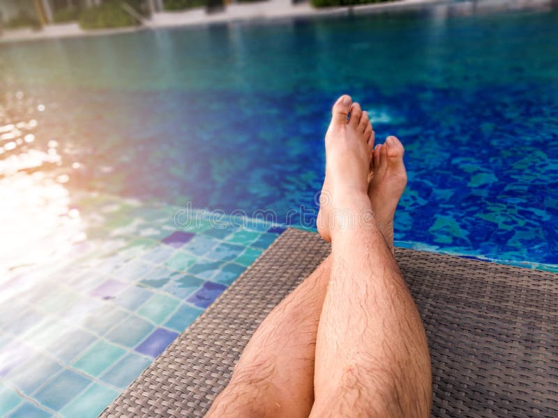 Men`s Legs Resting in a Swimming Pool Stock Image - Image of healthy ...