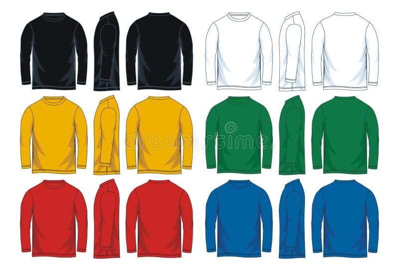 Men`s Round Neck T Shirt Templates Front And Back Views Stock Vector