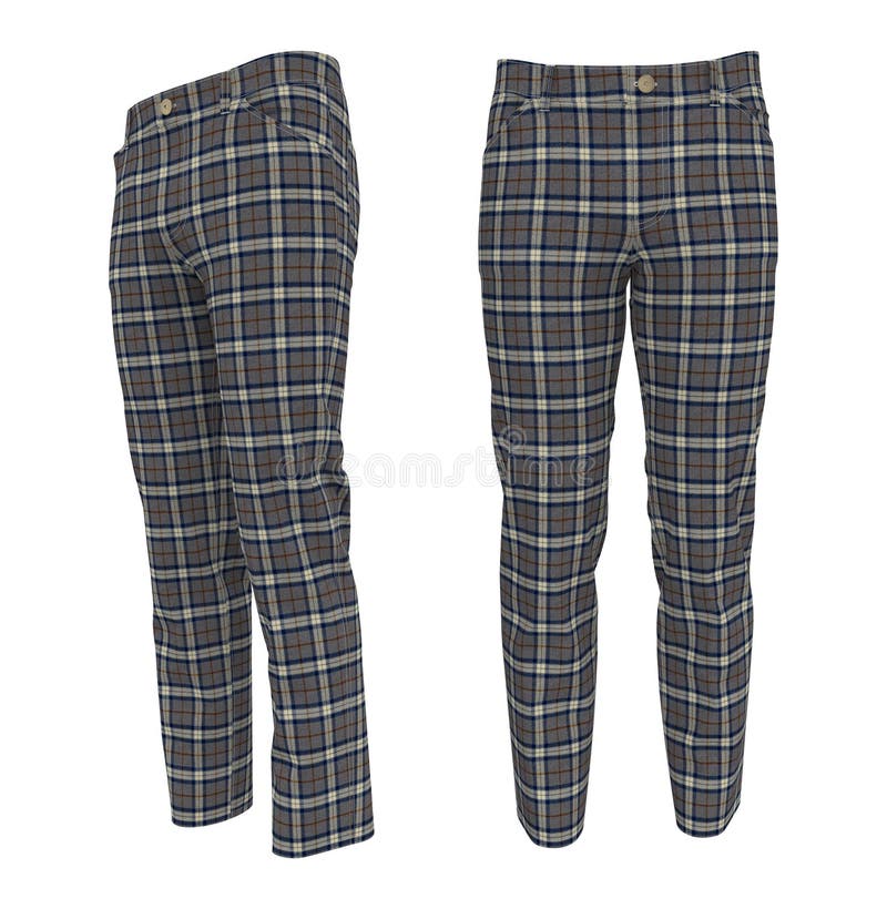 Men`s Check Pants in Front, and Side Views. Stock Illustration ...