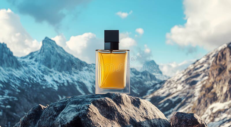 Men S Perfume Bottle on Stone Podium with Natural Mountain Background ...
