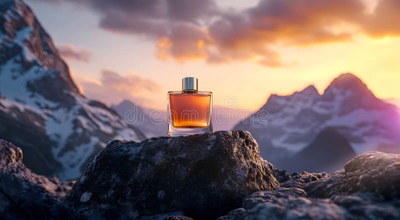 Men S Perfume Bottle on Stone Podium with Natural Mountain Background ...