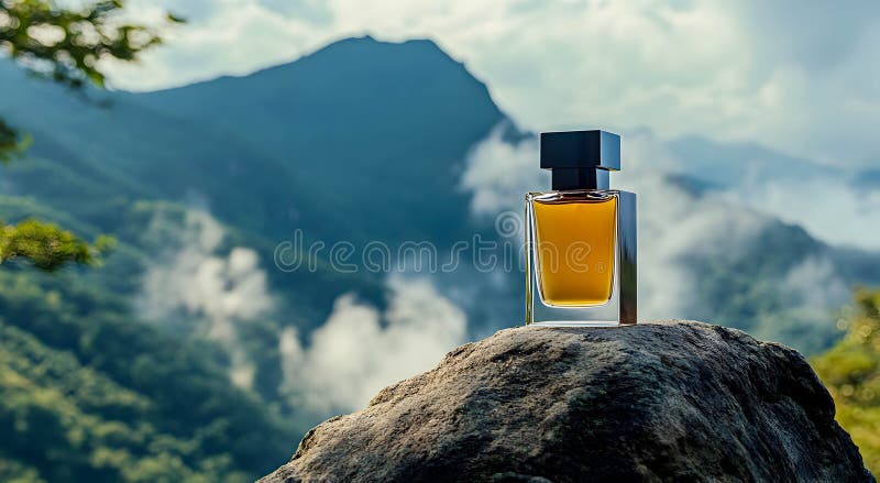 Men S Perfume Bottle on Stone Podium with Natural Mountain Background ...