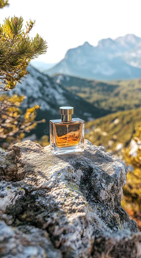 Men S Perfume Bottle on Stone Podium with Natural Mountain Background ...