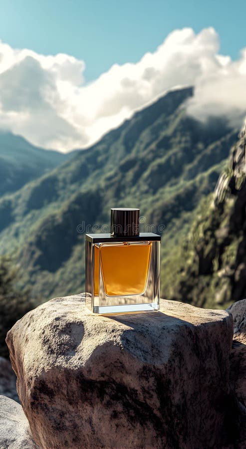 Men S Perfume Bottle on Stone Podium with Natural Mountain Background ...