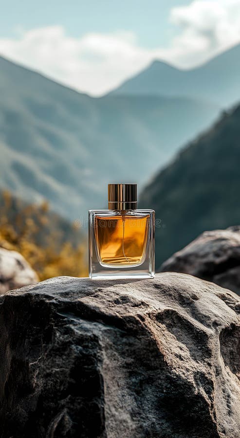 Men S Perfume Bottle on Stone Podium with Natural Mountain Background ...