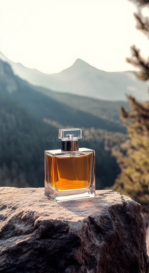 Men S Perfume Bottle on Stone Podium with Natural Mountain Background ...