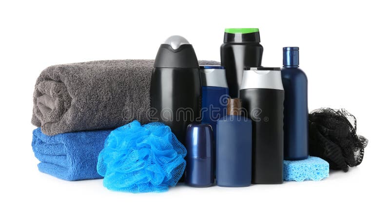 Set with Men`s Personal Hygiene Products on White Background Stock ...