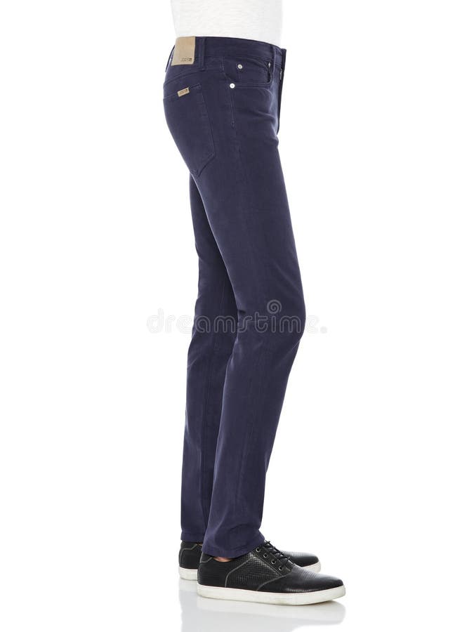 Men`s Regular Stretchable Dark Blue Slim Fit Jeans with White ...