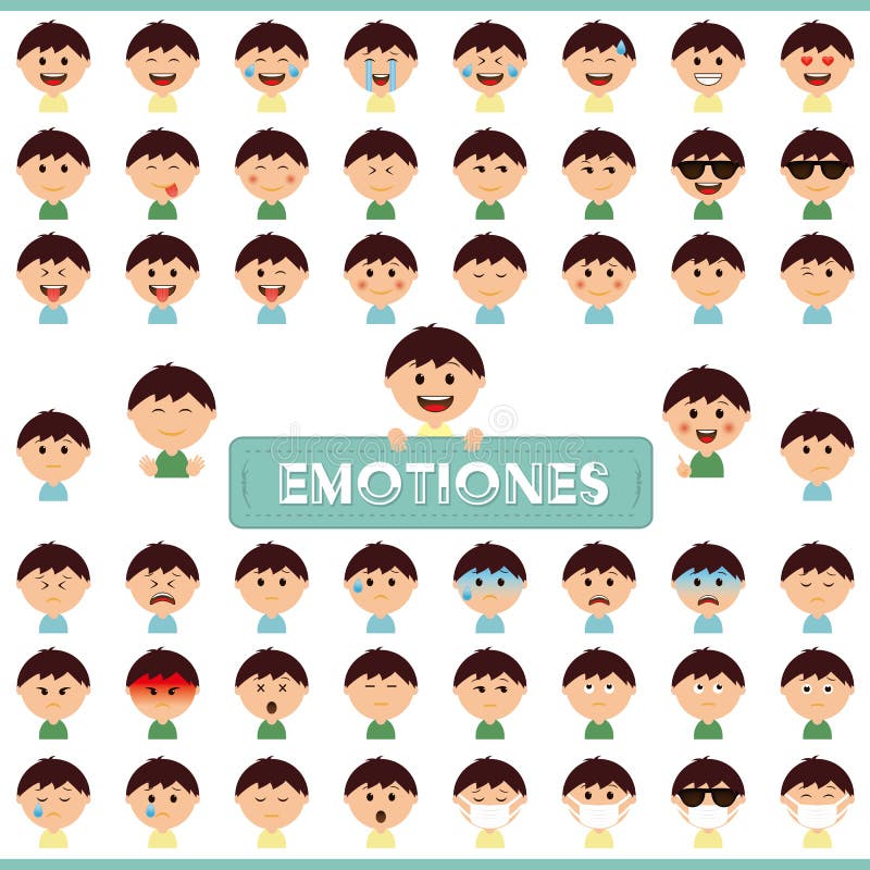 Men`s Set of Emotions Pattern Illustration with Mask Stock Vector ...
