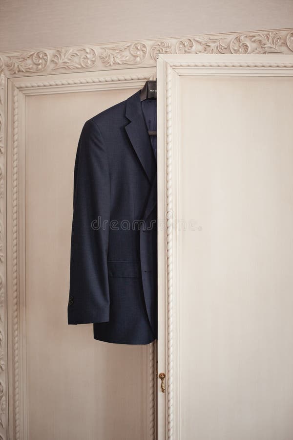 Men`s Suit Hanging on Trempel Stock Image - Image of fashionable ...