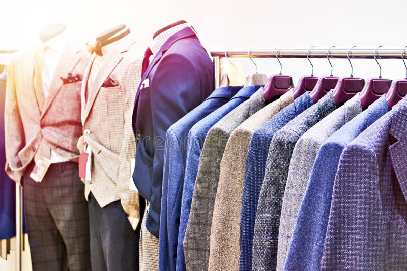 Men`s Suits in Clothing Store Stock Photo - Image of boutique, collar ...