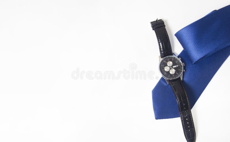 Men`s Watch and Tie on White Background. Men`s Accessories on White ...