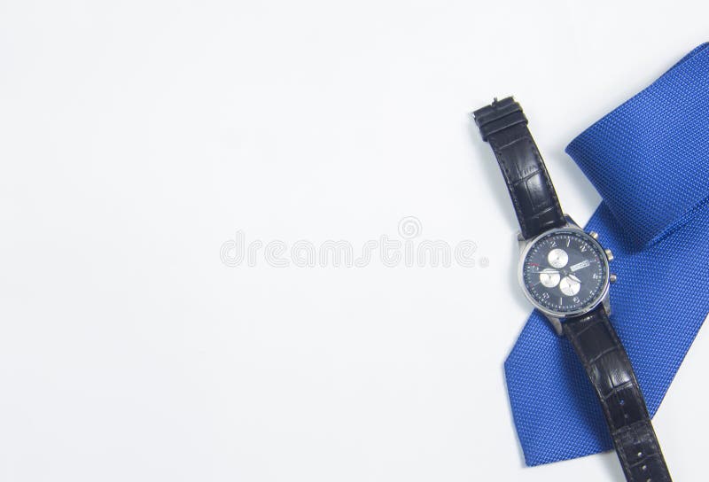 Men`s Watch and Tie on White Background. Men`s Accessories on White ...