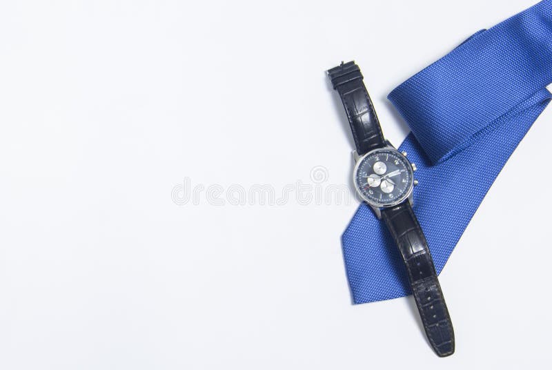 Men`s Watch and Tie on White Background. Men`s Accessories on White ...
