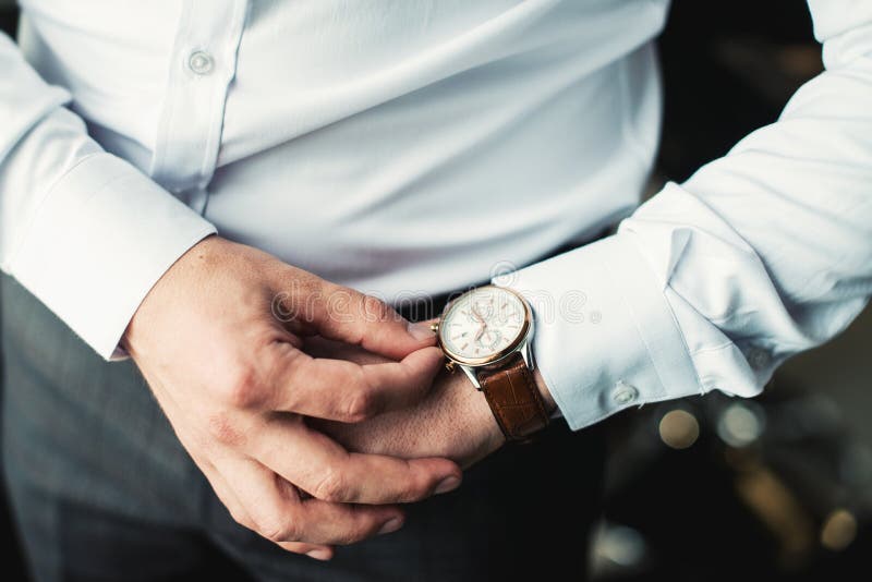 Men`s watches on the arm stock image. Image of hand - 202273765