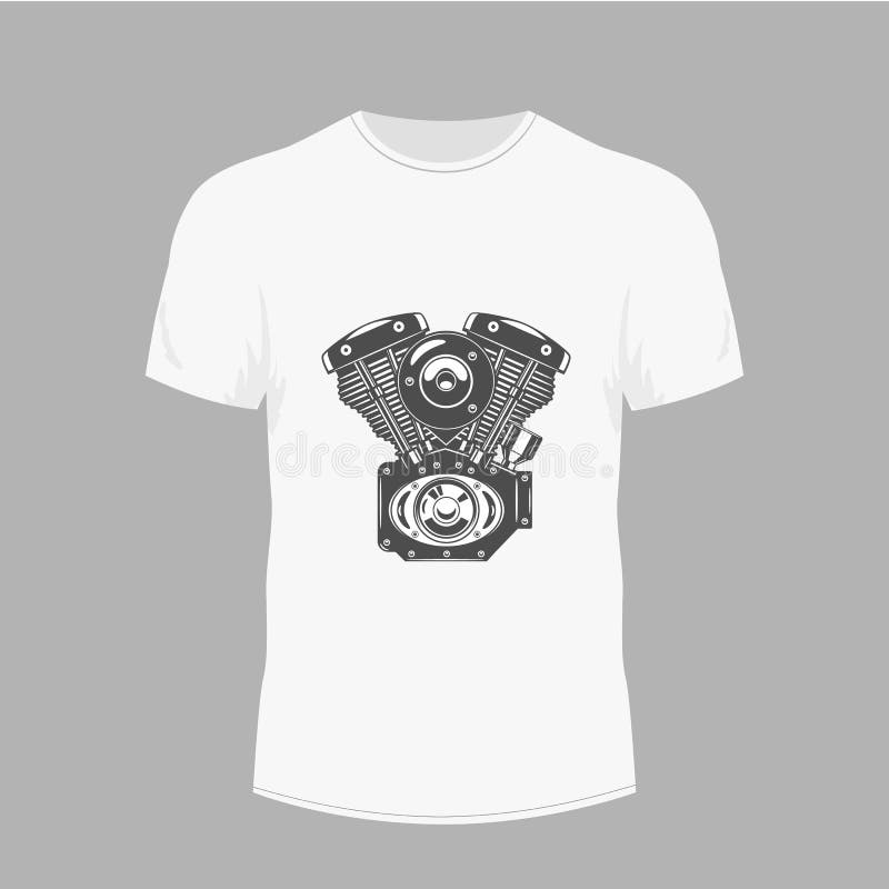 Men`s White T-shirt - Motorcycle Engine Vector Icon Stock Vector ...