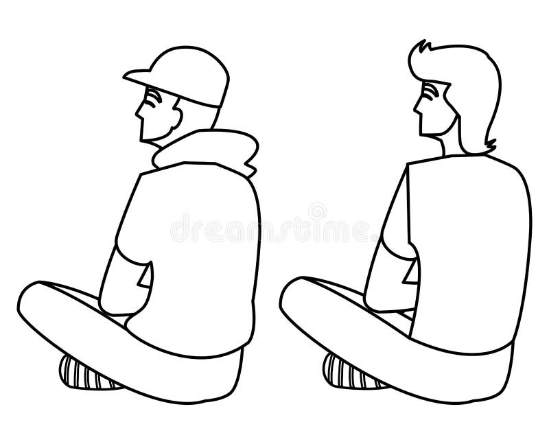 Men seated back character stock illustration. Illustration of clothes ...
