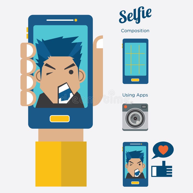 Men Selfie : Taking a Self Portrait with Smart Phone, Vector Stock ...