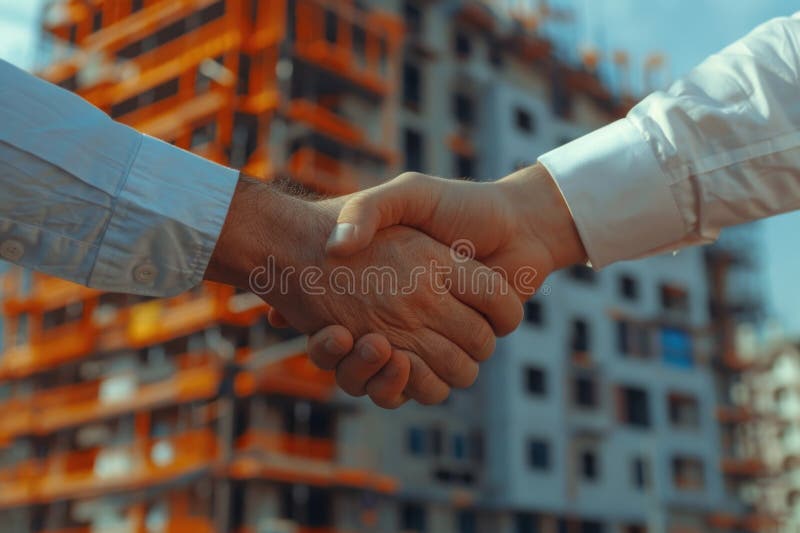 Men Shaking Hands Construction Site Stock Photo - Image of progress ...