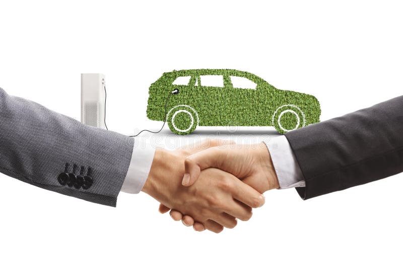 Men Shaking Hands in Front of a Green Sub at a Charging Point Stock ...