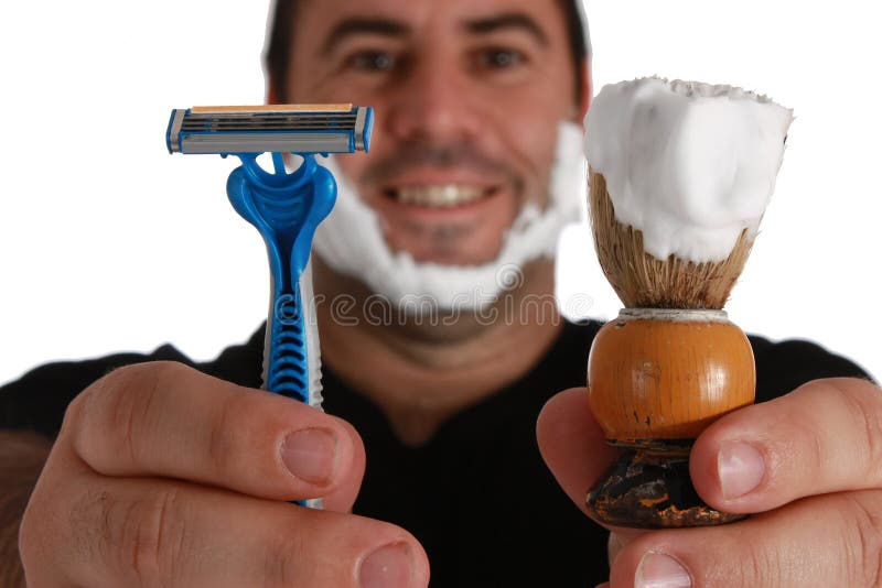 Men with Shaving Brush and Razor Stock Image - Image of hairy, bath ...
