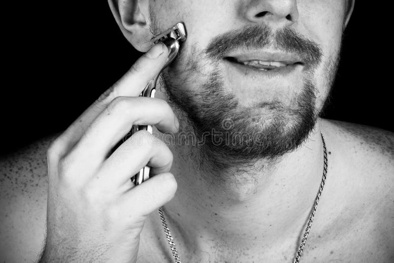 Men Shaving Faces. Close-up. Stock Photo - Image of clean, black: 12635364
