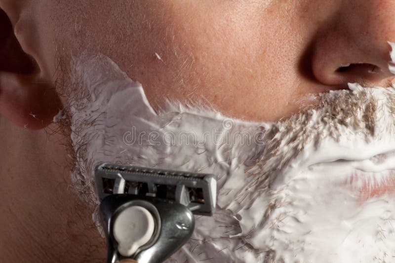 Men Shaving Faces. Close-up. Stock Photo - Image of healthy, bristle ...