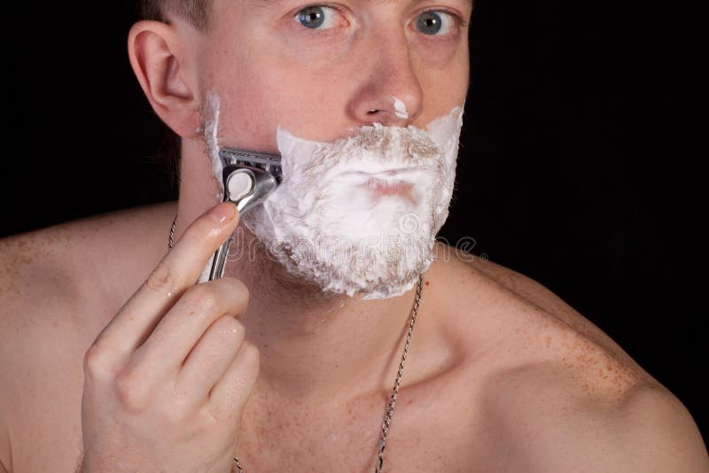 Men Shaving Faces. Close-up. Stock Photo - Image of clean, black: 12635364