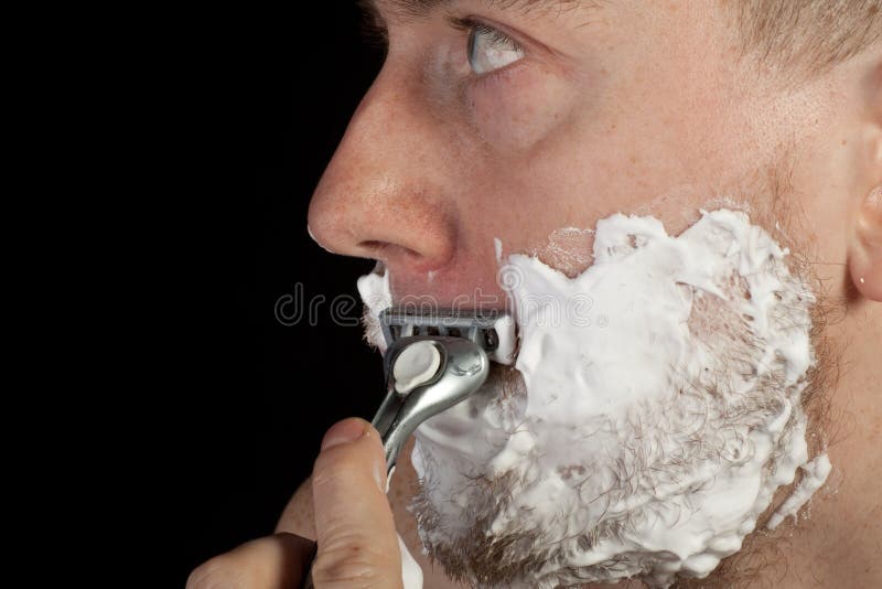 Men Shaving Faces. Close-up. Stock Image - Image of cream, health: 12635485