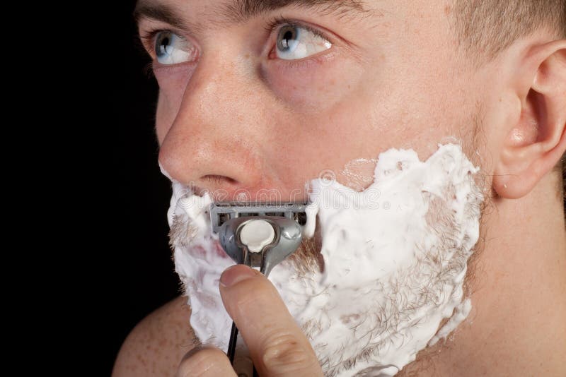 Men Shaving Faces. Close-up. Stock Photo - Image of healthy, bristle ...