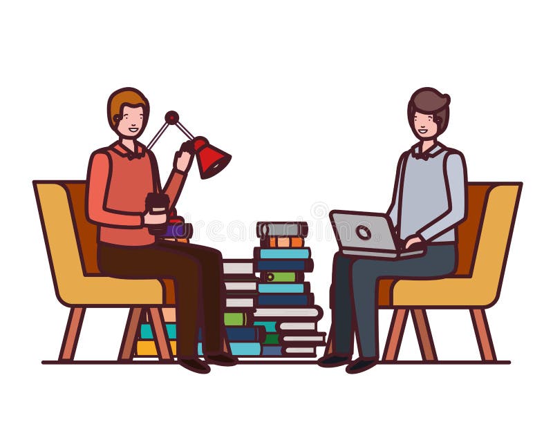 Men Sitting in the Work Office with White Background Stock Vector ...