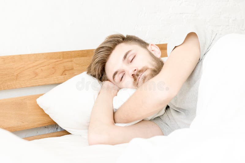 Men Sleep on Bed in the Morning Stock Image - Image of badroom ...