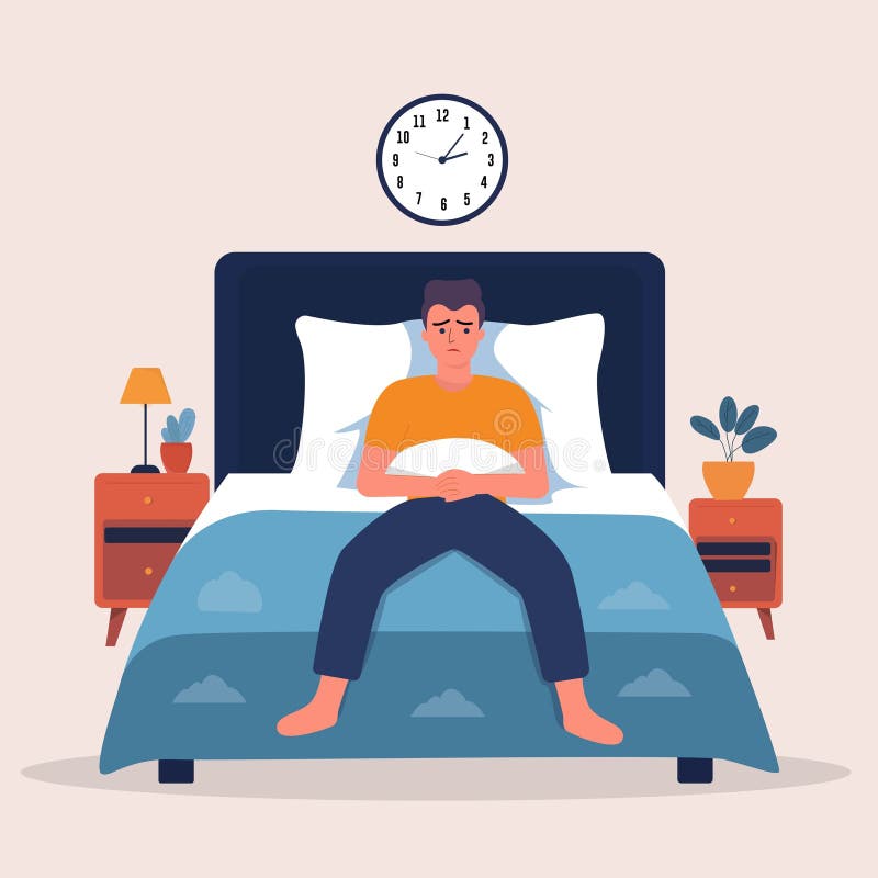 Men Sleepless at Midnight Suffer from Insomnia Sad Tired Male ...