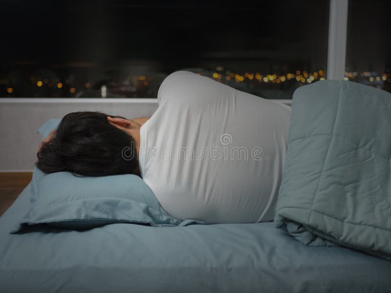 Men Sleeping in the Bed at Night Stock Photo - Image of room, male ...