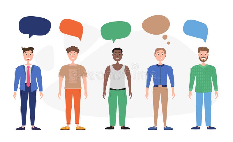 Men with speech bubbles. stock vector. Illustration of community ...
