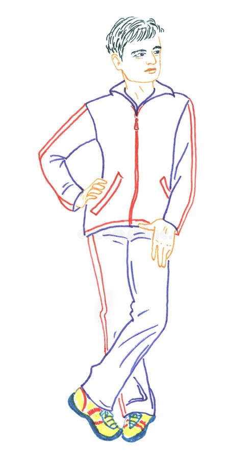 Men in sport suit, drawing stock illustration. Illustration of contour ...